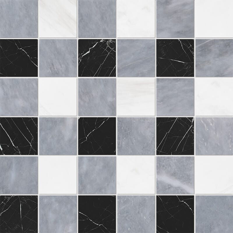 Allure Light, Snow White, Black Honed 2x2 Marble Mosaic (MYS ...